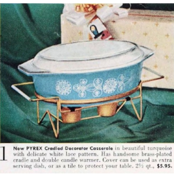 Vintage | Dining | Pyrex Fans Serving Cradle Carrier Trivet Holder ...